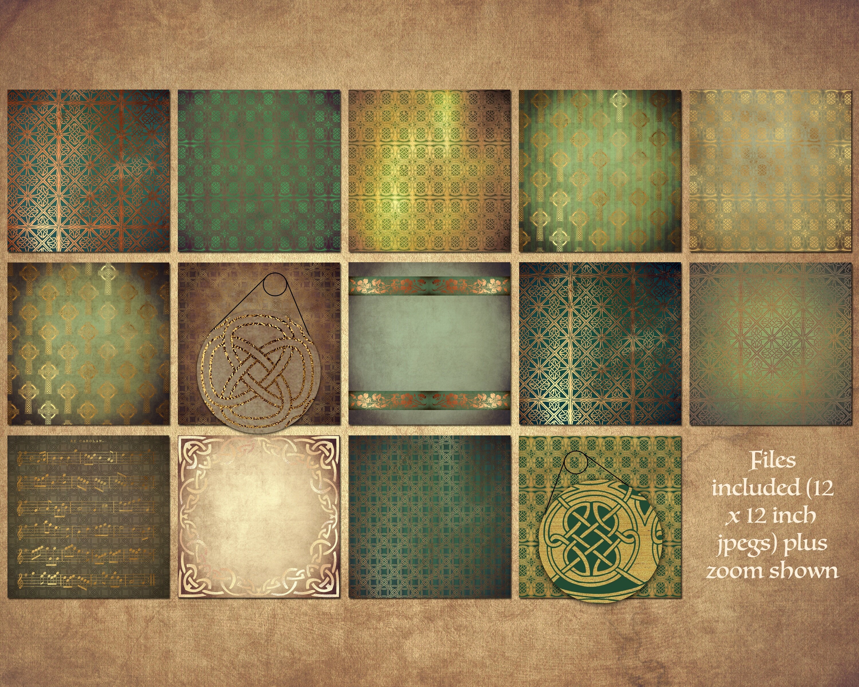 Celtic Digital Paper, Celtic Scrapbook Paper, St. Patrick's Day, Kelly ...