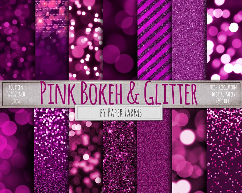 Pink Bokeh Digital Paper, Pink Glitter Digital Paper, Bokeh and Glitter ...