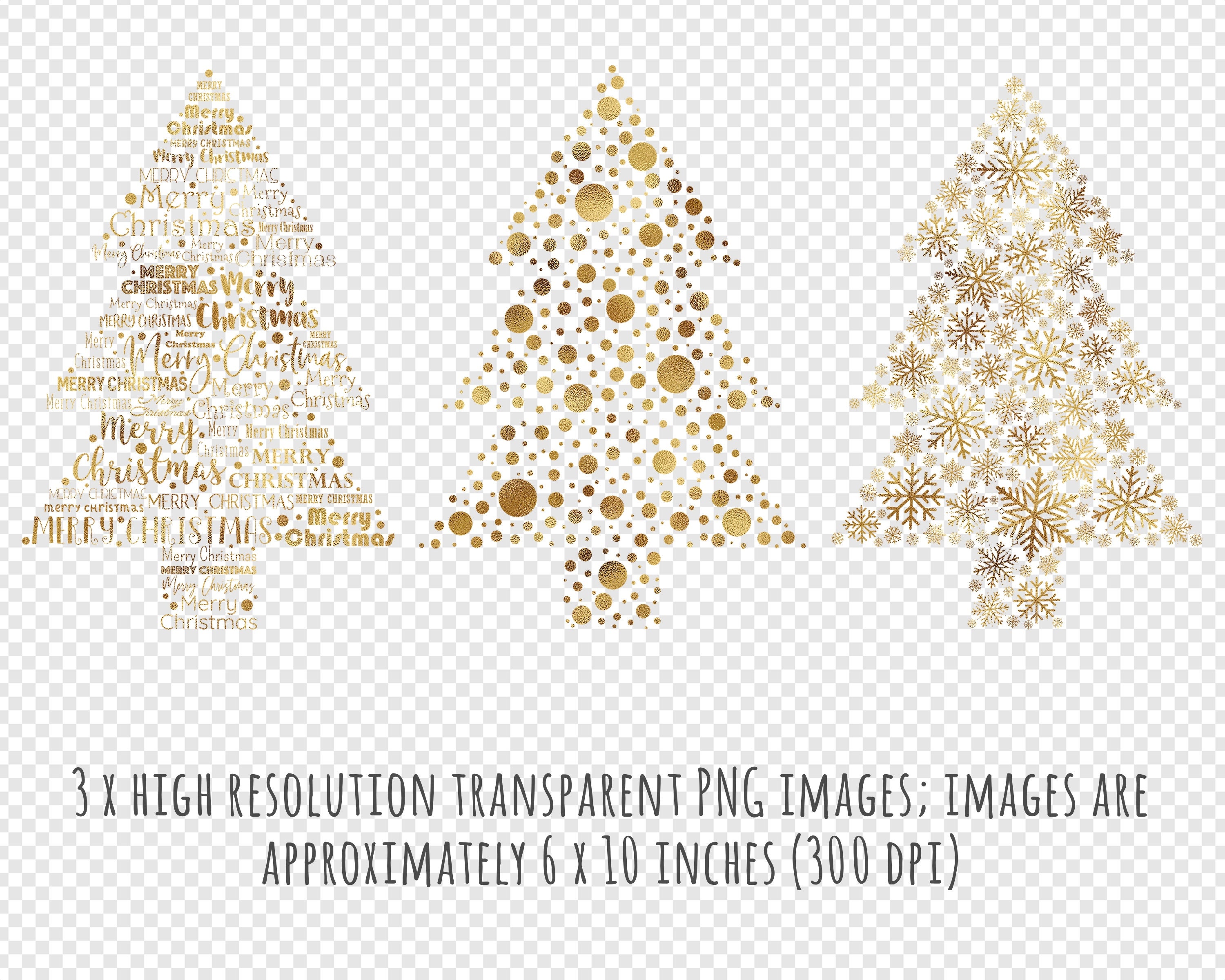 Gold Christmas Tree Clipart Overlays Transparent Pngs - Etsy