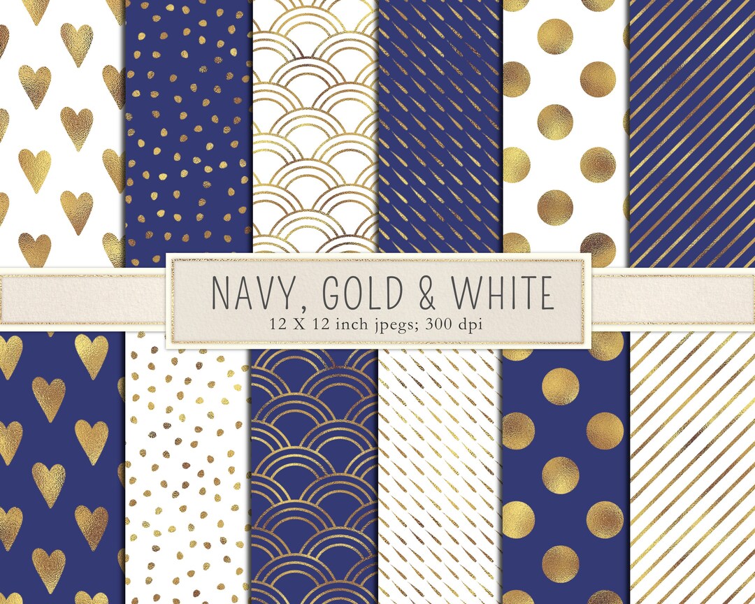 Navy Gold Digital Paper, Royal Blue, Gold Foil, Digital Paper ...