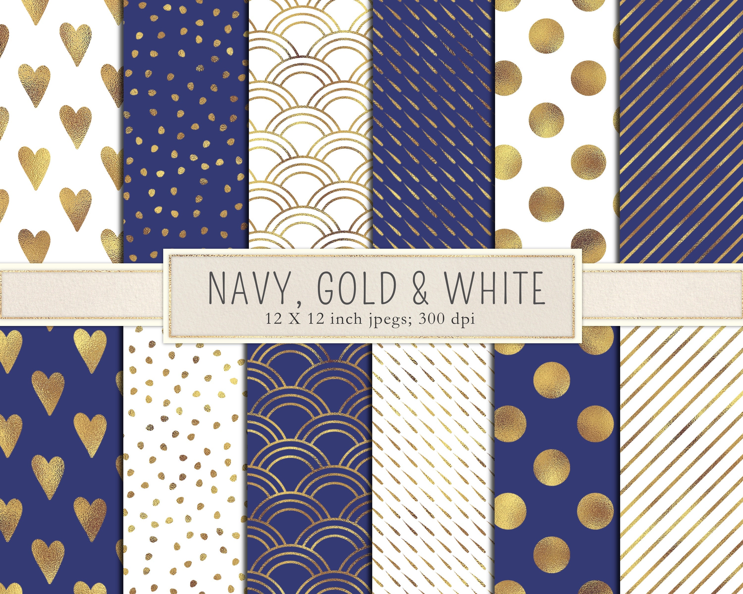 Navy gold digital paper royal blue gold foil digital paper | Etsy