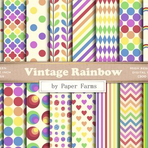 Retro Rainbow Digital Paper, Retro Rainbow Scrapbook Paper, Retro ...