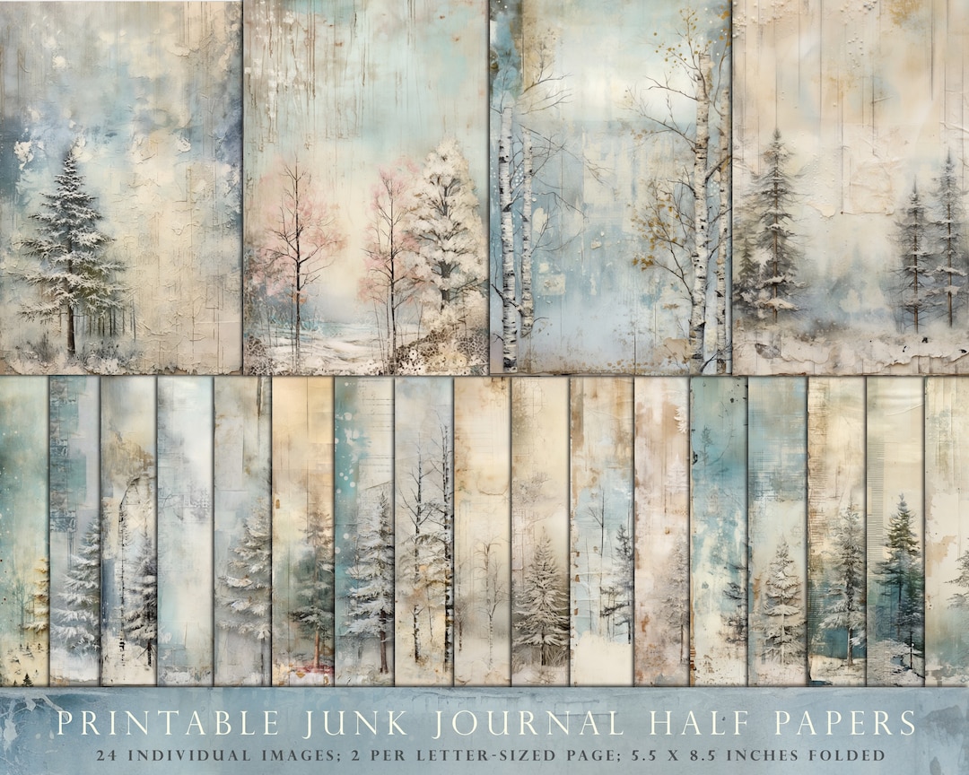 Winter Trees, Junk Journal Pages, Christmas Trees, Printable, Digital ...
