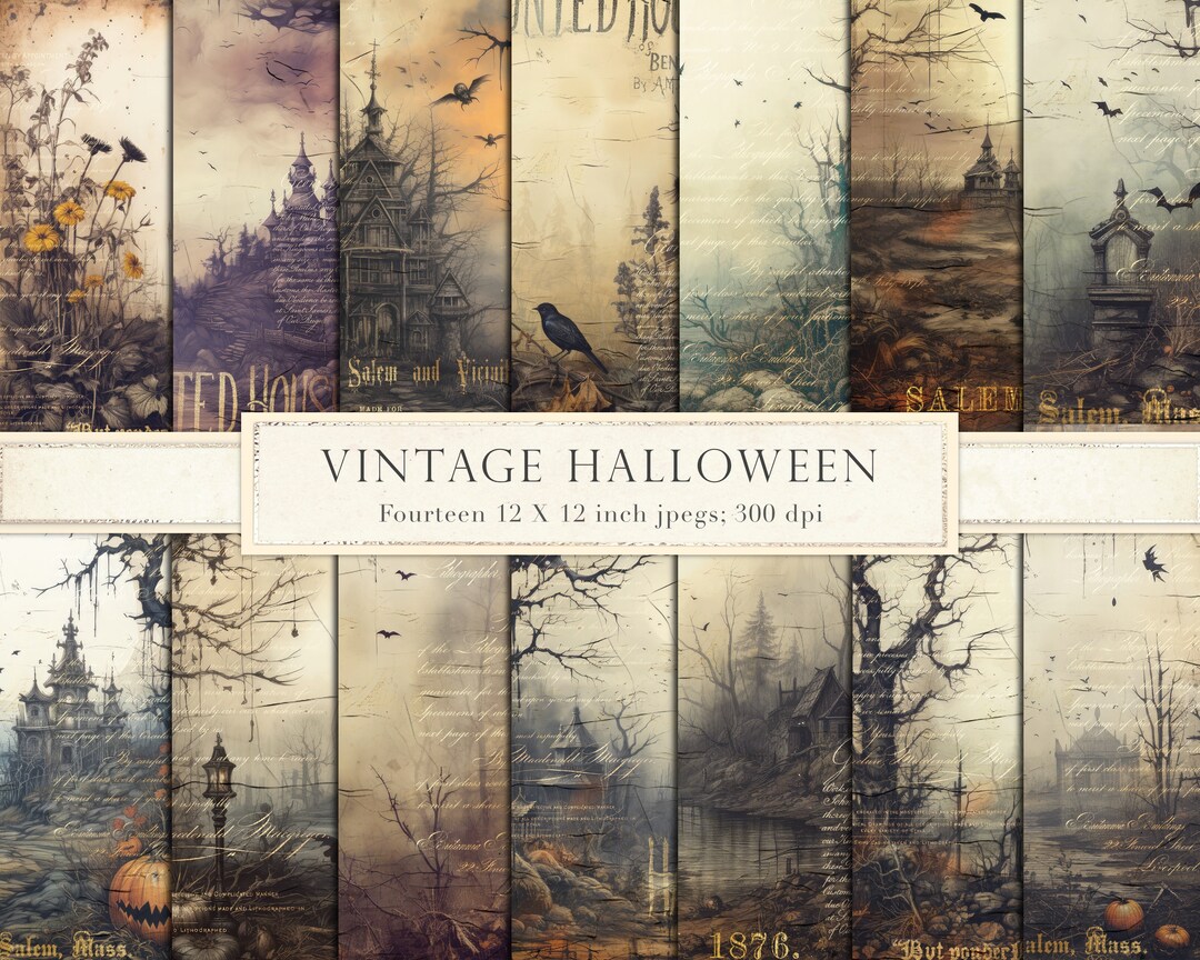 Halloween Ephemera, Vintage Halloween, Digital Papers, Barren Landscape ...