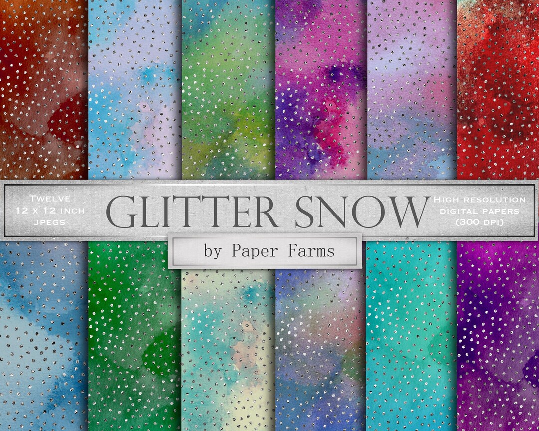 Snow Digital Paper, Snow Scrapbook Paper, Watercolor, Winter, Glitter ...