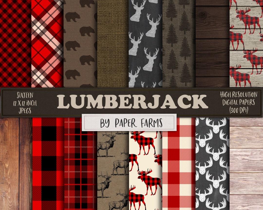 Lumberjack Digital Paper, Lumberjack Scrapbook Paper, Rustic Digital ...