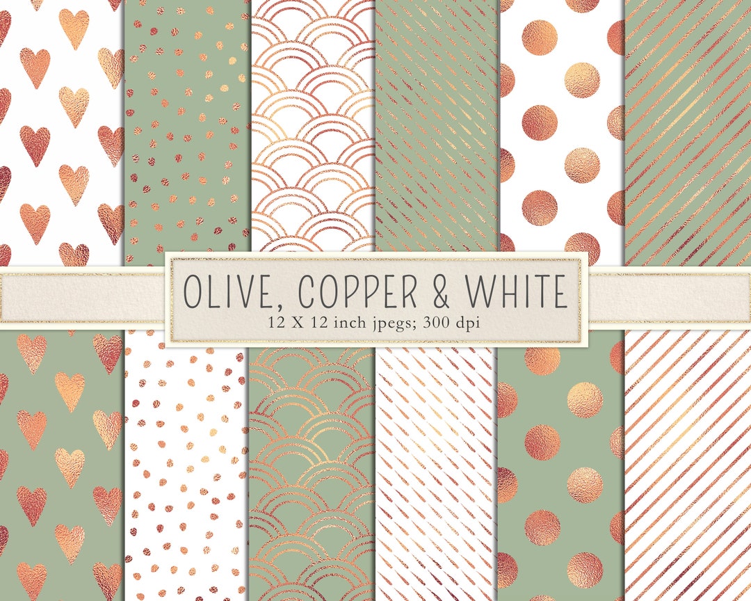 Olive, Green, Copper, Digital Paper, Scrapbook Paper, Sale, Shells ...