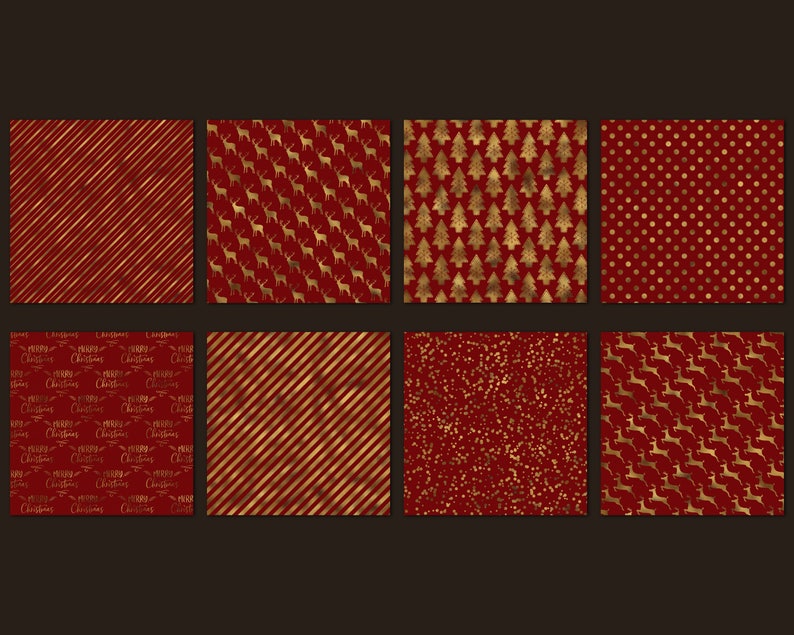 Red Gold, Gold Red, Christmas Digital Paper, Christmas Scrapbook Paper ...