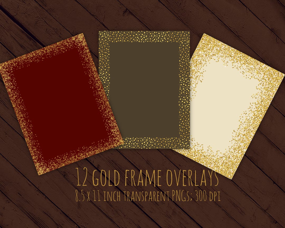 Gold Glitter Frames, Overlays, 8.5 X 11 Inches, Christmas Frames, Gold ...