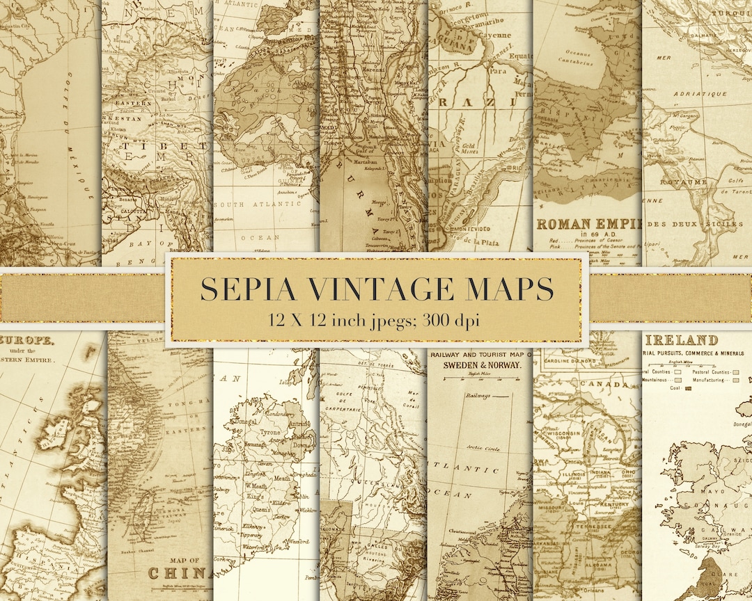 Sepia Vintage Maps, Digital Paper, Scrapbook Paper, Maps, Vintage, Old ...