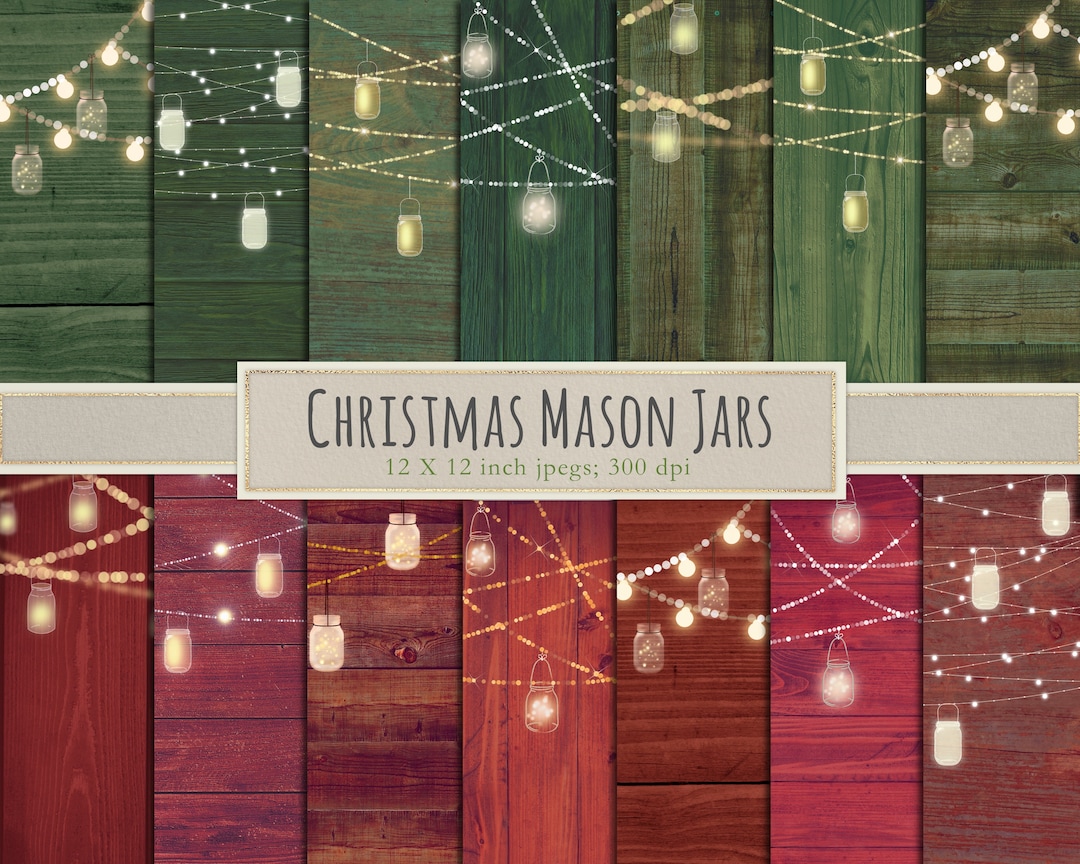 Christmas Lights, Digital Paper, Scrapbook Paper, Mason Jars, Fairy ...