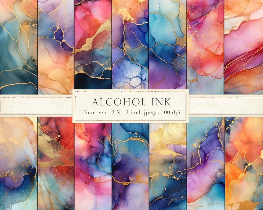 Alcohol Ink Digital Paper, Gold Marble, Watercolor Marble, Watercolor ...