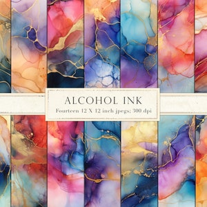 Alcohol Ink Digital Paper, Gold Marble, Watercolor Marble, Watercolor ...
