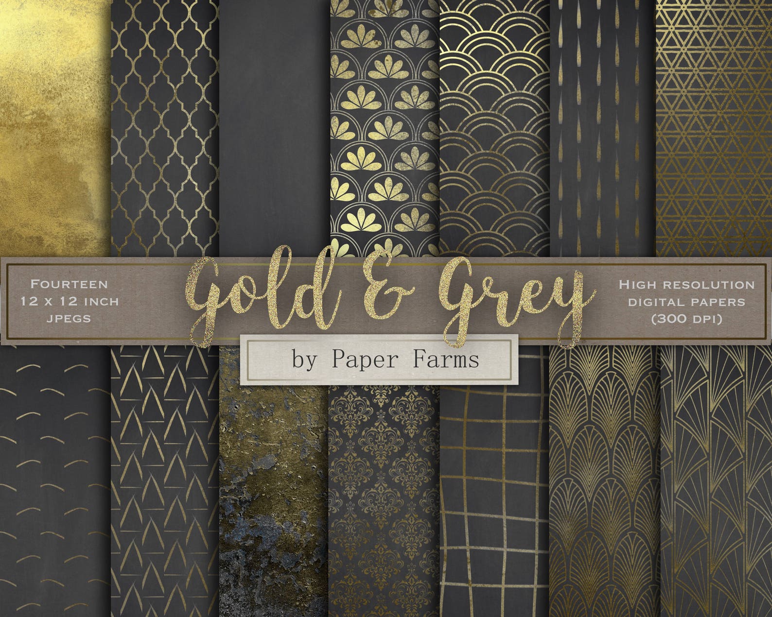 Gold Patterns Digital Paper Scrapbook Paper Distressed | Etsy