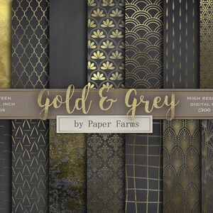 Gold Patterns, Digital Paper, Scrapbook Paper, Distressed, Gold, Gray ...