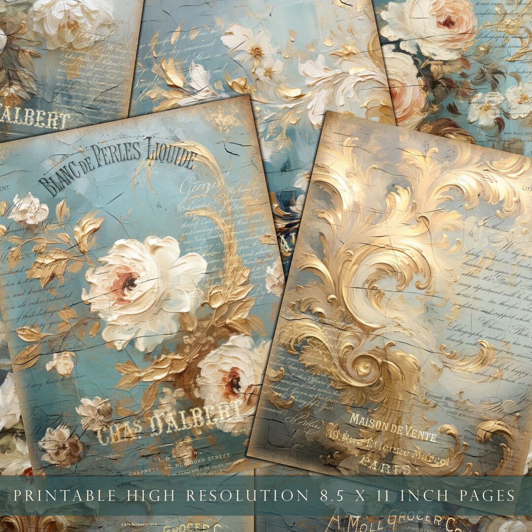 Floral Junk Journal Pages, Floral Collage Pages, Vintage Junk Journal ...