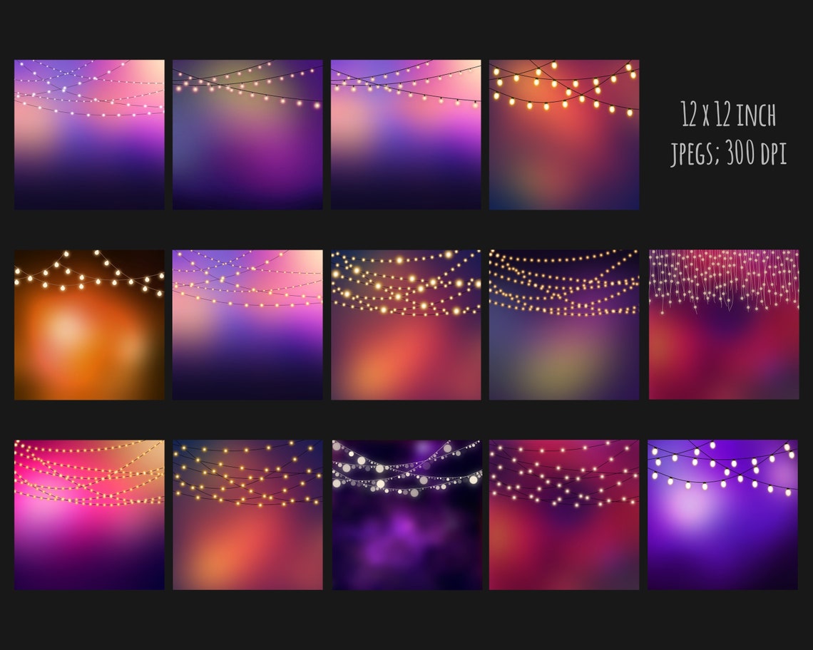 String Lights Digital Paper, String Lights, Light Strings, Fairy Light ...