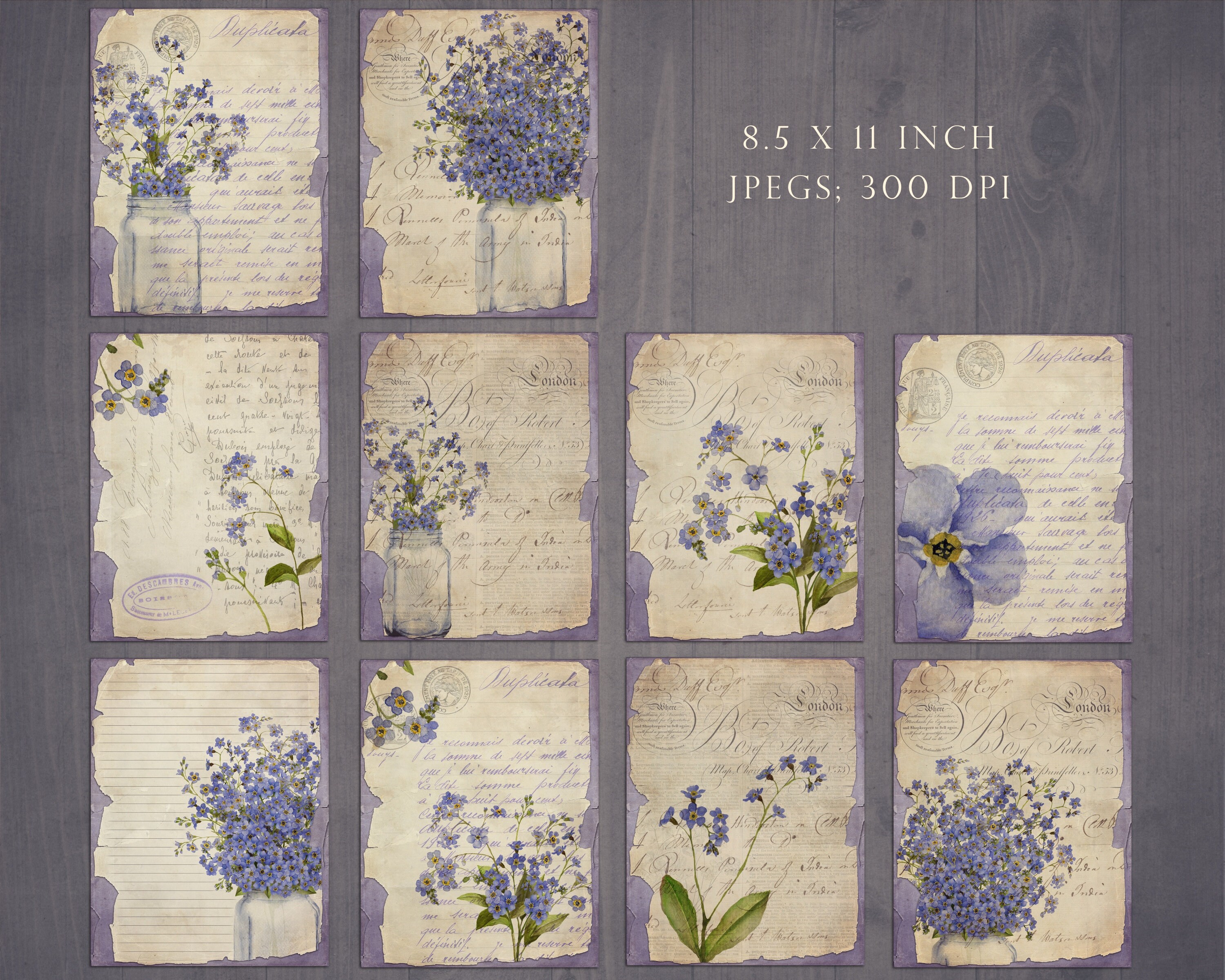 Forget-me-not Digital Paper Junk Journal Sheets Printable - Etsy