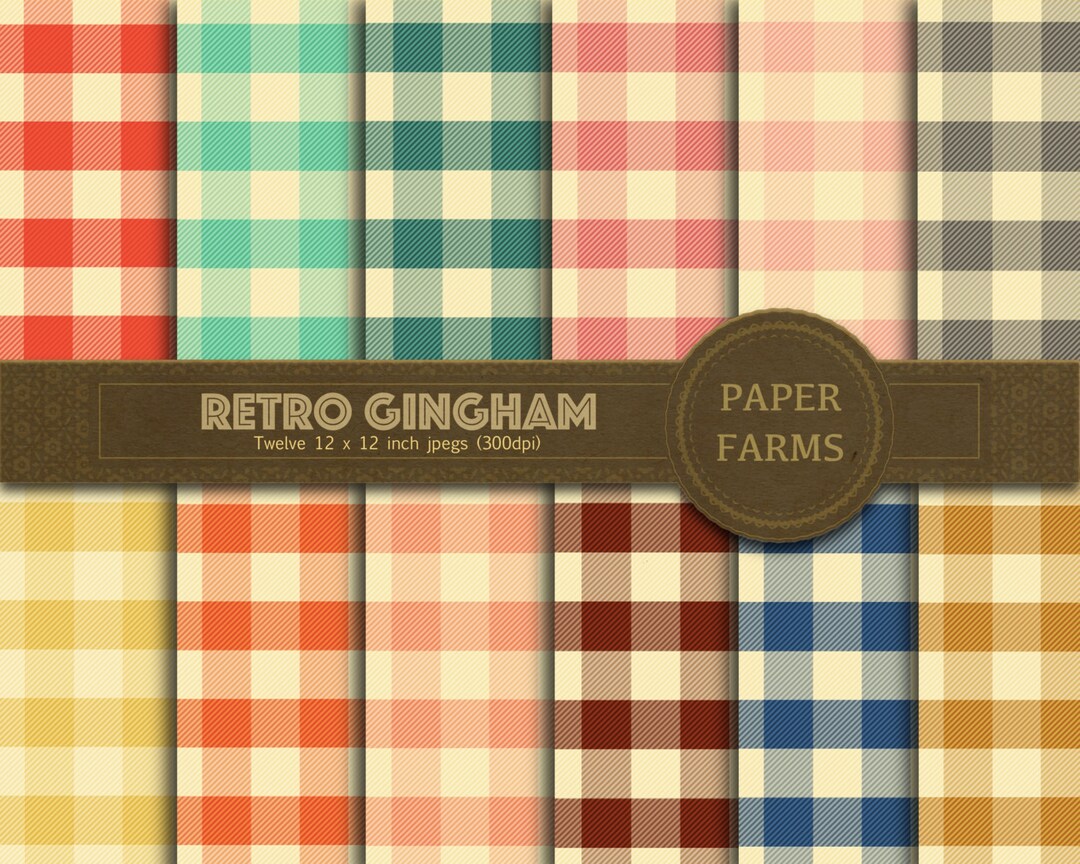 Retro Gingham Digital Paper, Retro Plaid Digital Paper, Retro Gingham ...