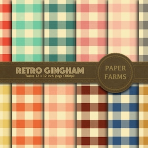 Retro Gingham Digital Paper, Retro Plaid Digital Paper, Retro Gingham ...