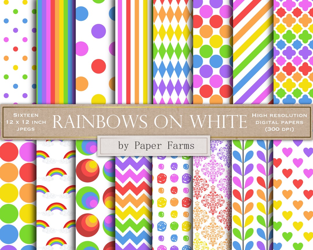 Rainbow Digital Paper, Rainbow Geometric, Digital Paper, Scrapbook ...