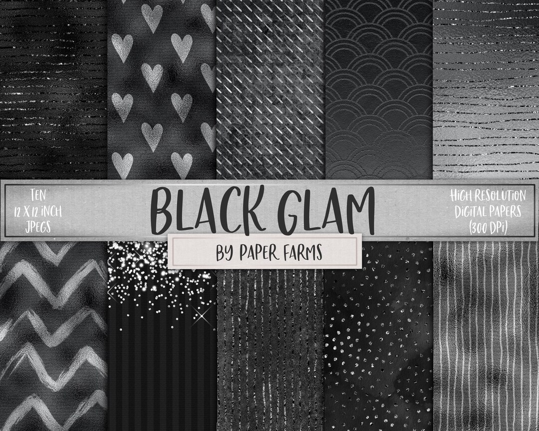 Black Digital Papers, Back Scrapbook Paper, Black Glam, Black Glitter ...
