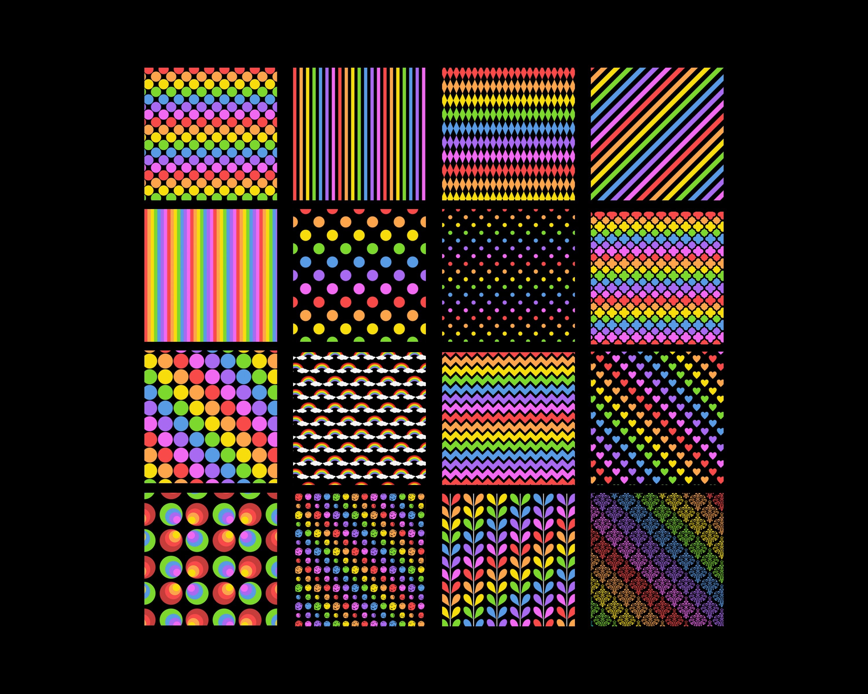 Rainbow Digital Paper, Black and Rainbow, Scrapbook Paper, Rainbow ...