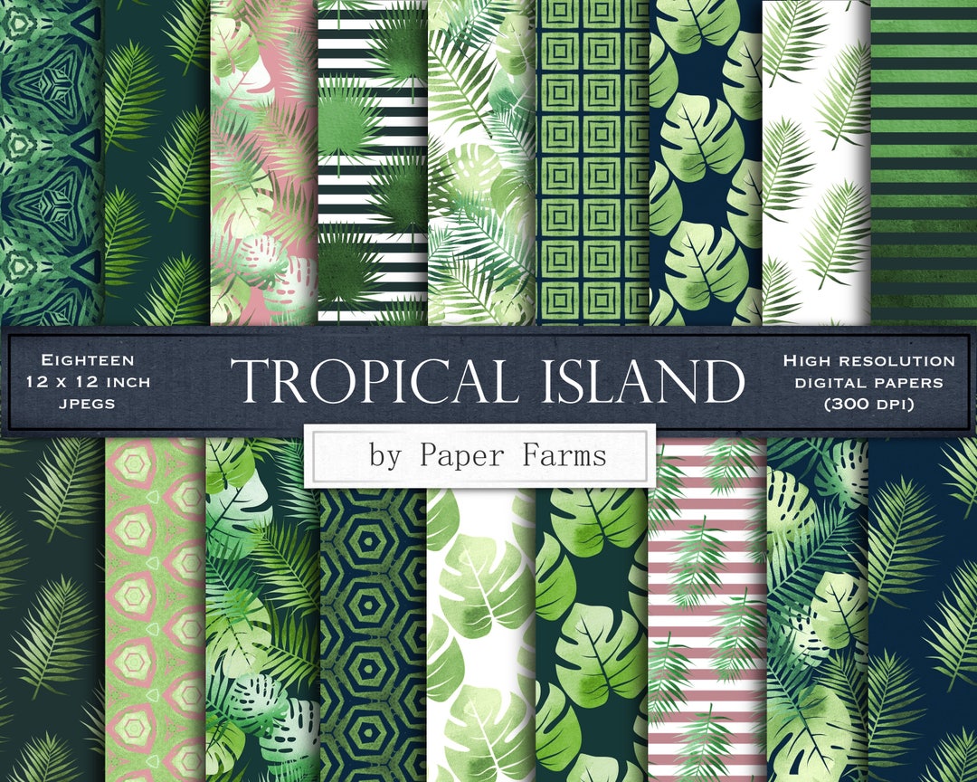 Tropical Digital Paper, Tropical Leaves Digital Paper, Watercolor ...