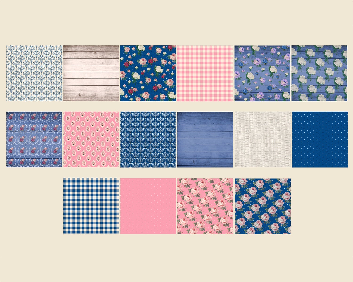 Navy Pink Digital Paper Roses Digital Paper Shabby Chic - Etsy