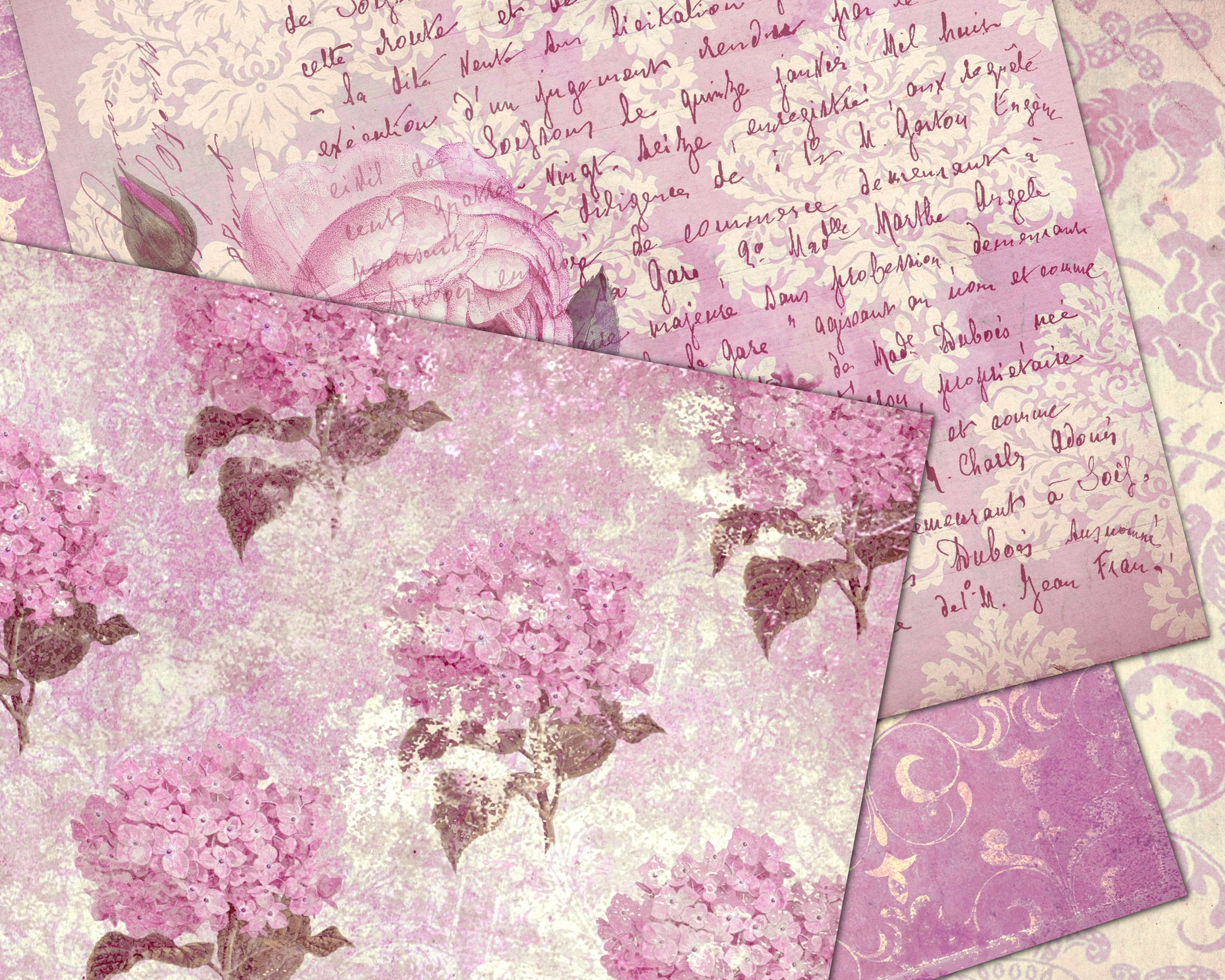 Pink Ephemera Digital Paper Vintage Pink Scrapbook Paper - Etsy