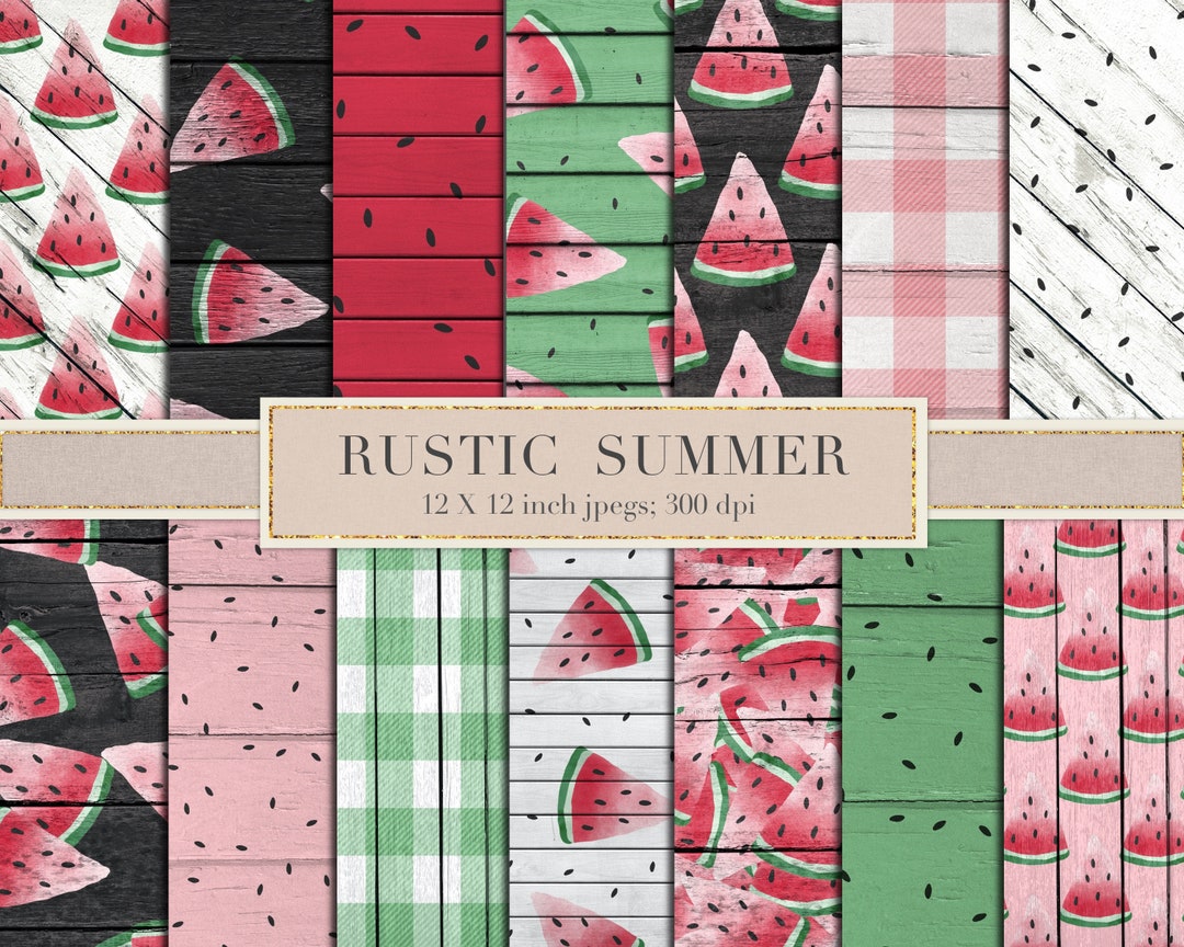 Vintage Summer Digital Paper, Summer, Spring, Wood, Watermelon ...