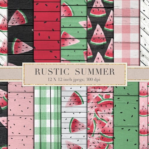 Watermelon Digital Paper Pack Summer Digital Patterns - Etsy