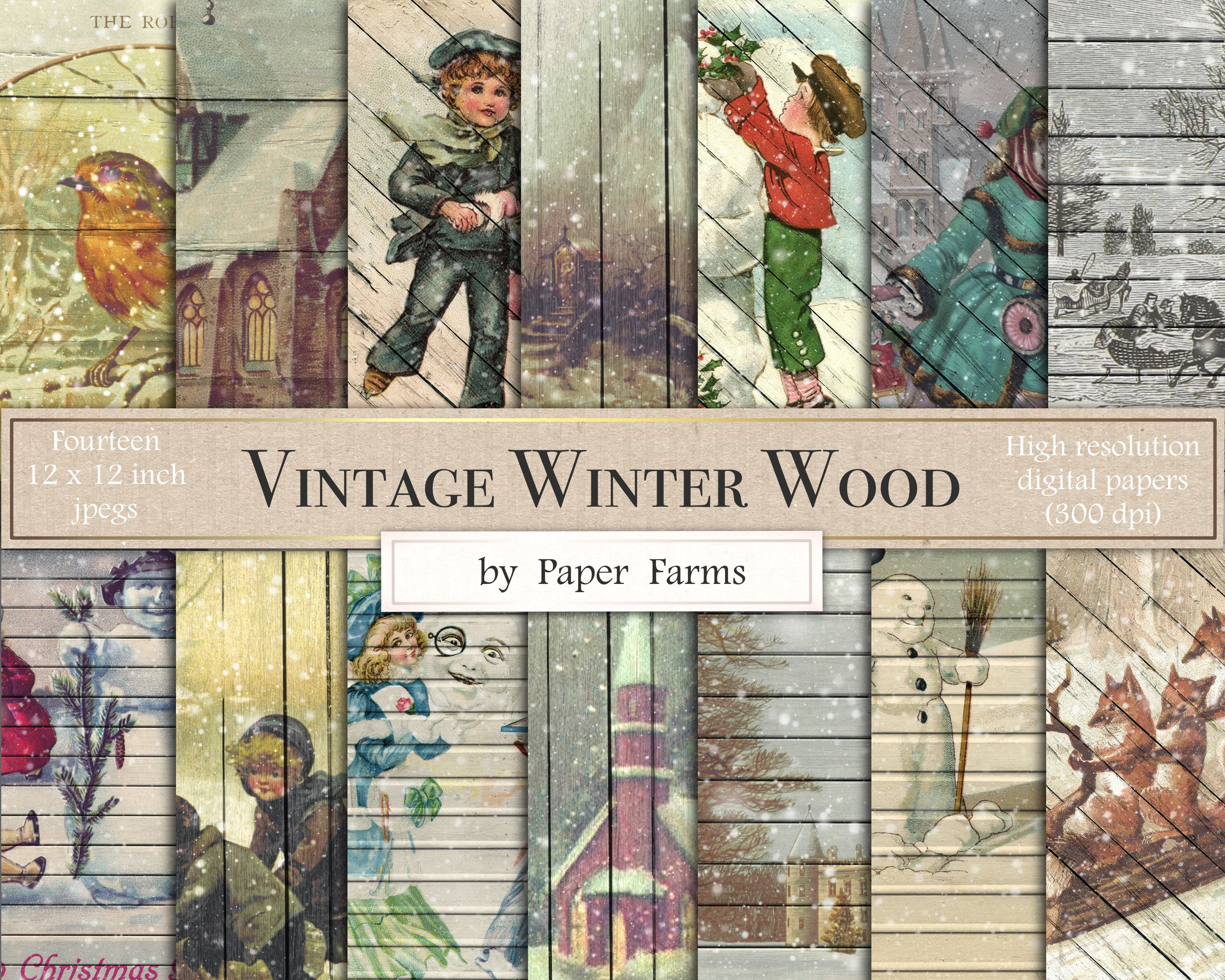 Vintage Winter Digital Paper Scrapbook Paper Snow Wood - Etsy