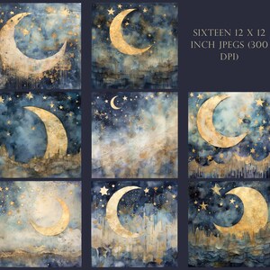 Celestial Digital Paper, Shabby, Moon, Stars, Night Sky, Scrapbook ...