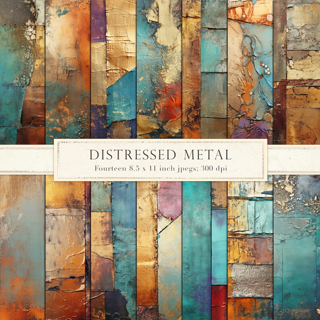 Distressed Metal, Letter-sized Pages, Junk Journal Sheets, College ...