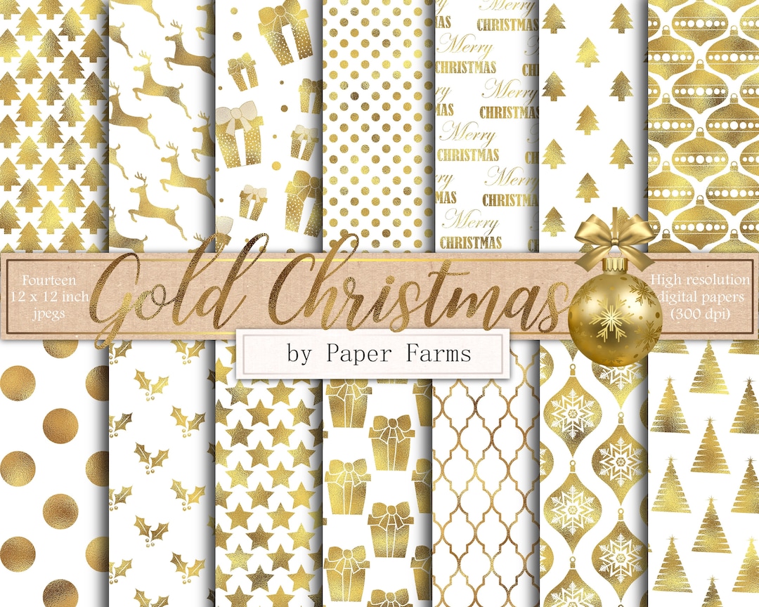 Gold Christmas Digital Paper, Gold White, White Gold, Scrapbook Paper ...