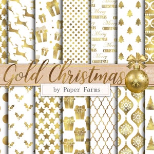 Gold Christmas Digital Paper, Gold White, White Gold, Scrapbook Paper ...