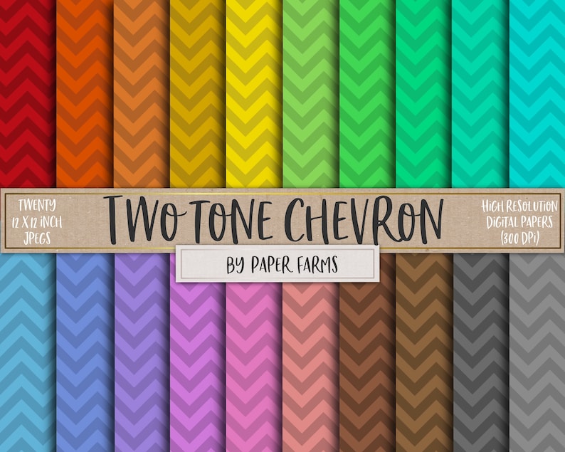 Chevron Digital Paper, Chevron Scrapbook Paper, Chevron, Two-tone, Zig ...