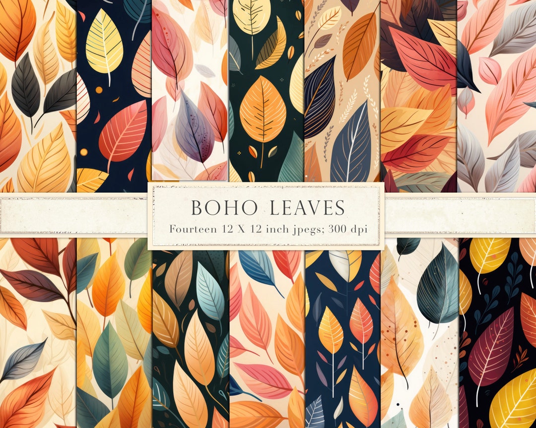 Boho Leaves, Digital Paper, Scrapbook Paper, Backgrounds, Patterns ...
