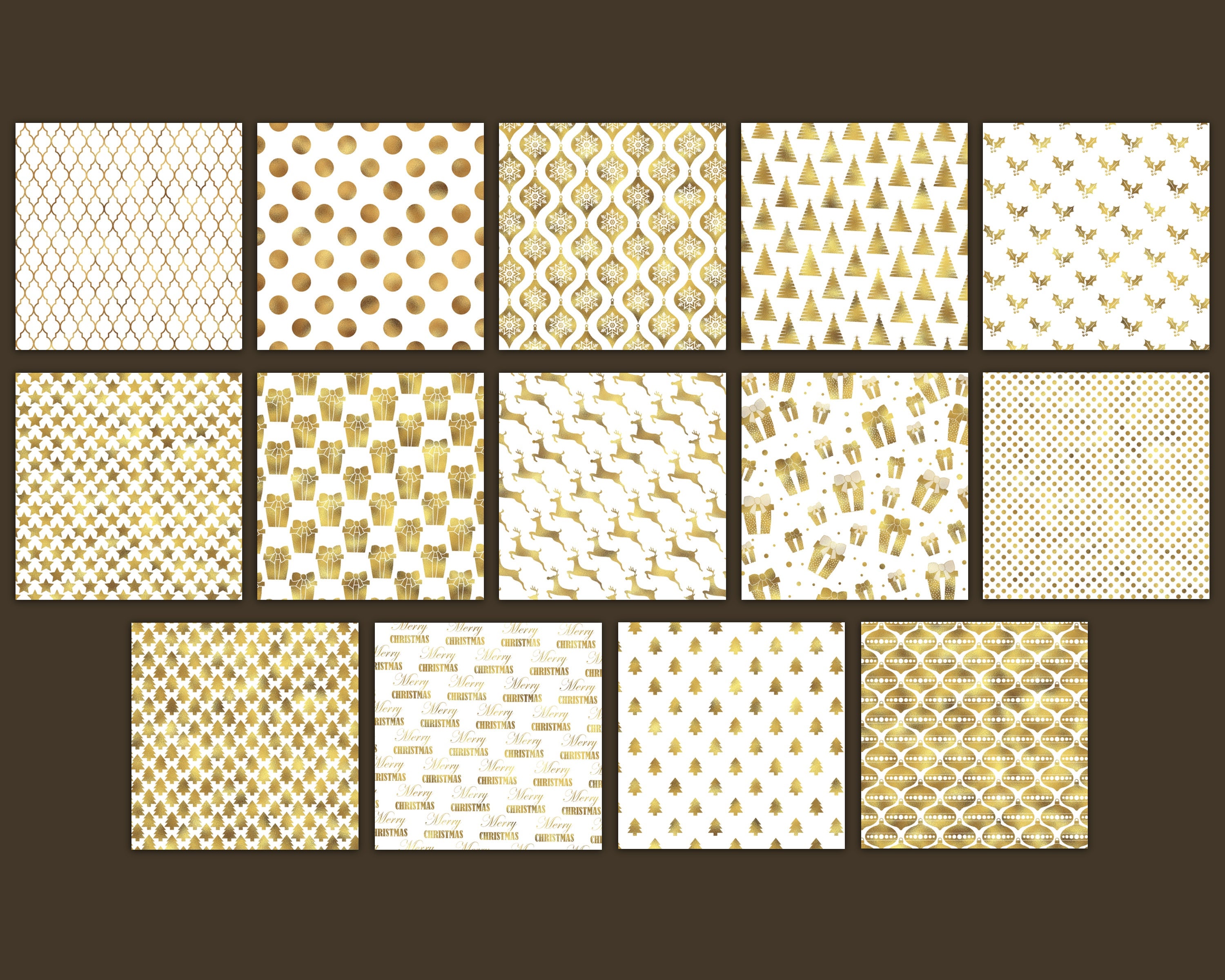 Gold Christmas Digital Paper Gold White White Gold | Etsy