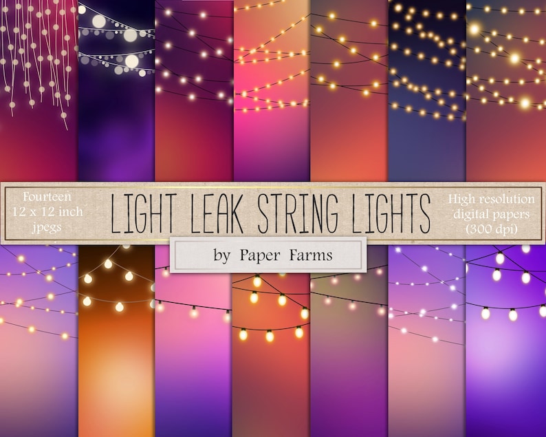 String Lights Digital Paper, String Lights, Light Strings, Fairy Light ...