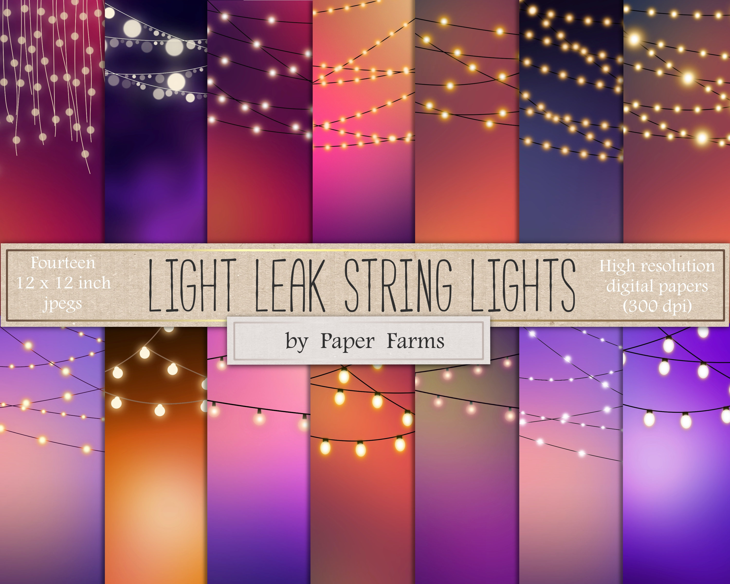 String Lights Digital Paper, String Lights, Light Strings, Fairy Light ...