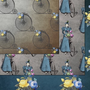 Bikes, Flowers, Digital Paper, Bicycle, Vintage, Scrapbook Paper ...