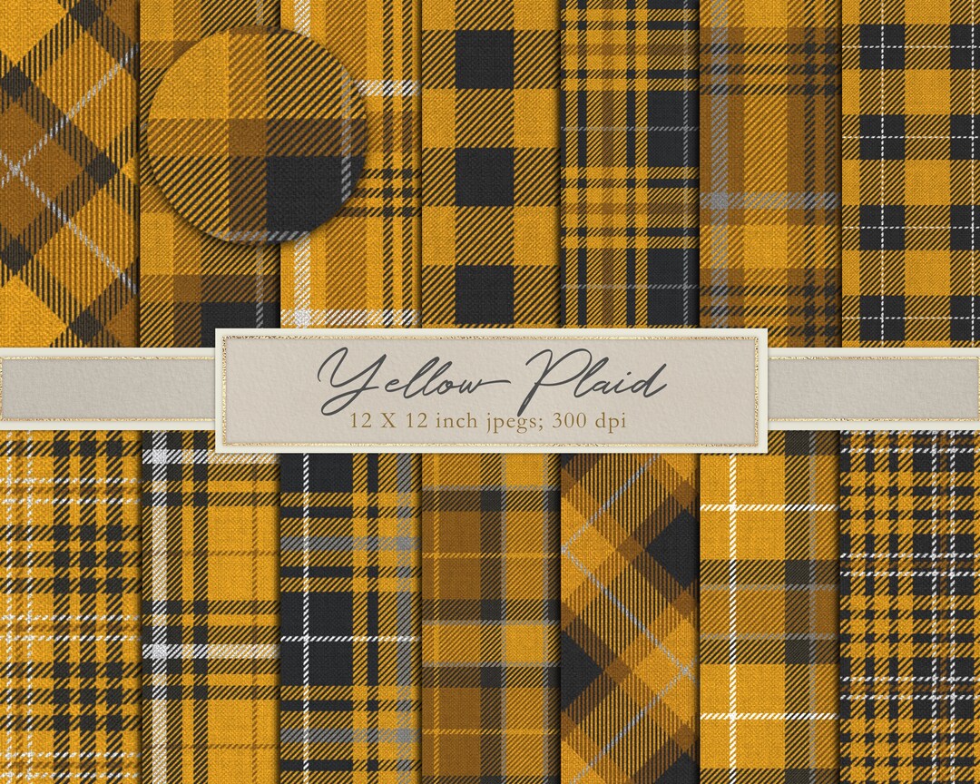 Yellow Plaid, Yellow Tartan, Yellow Gingham, Black, Digital Paper ...