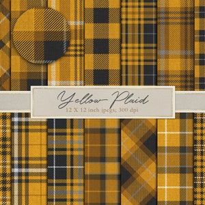 Yellow Plaid, Yellow Tartan, Yellow Gingham, Black, Digital Paper ...