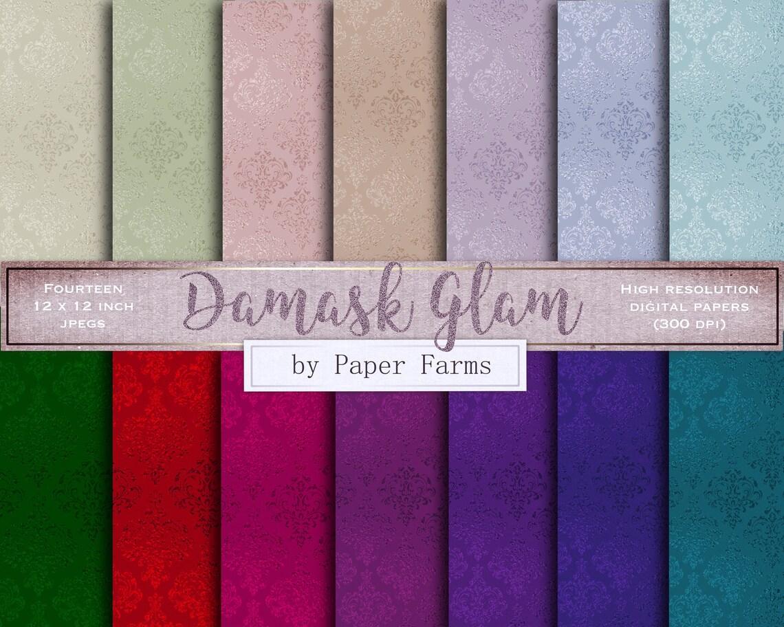 Damask Digital Paper Damask Scrapbook Paper Damask Glam | Etsy