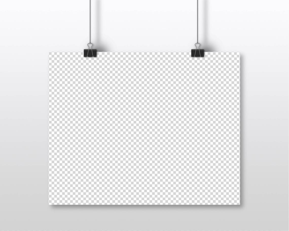 Horizontal Poster Mockup, Paper Clips, Hanging Mockup, Horizontal ...