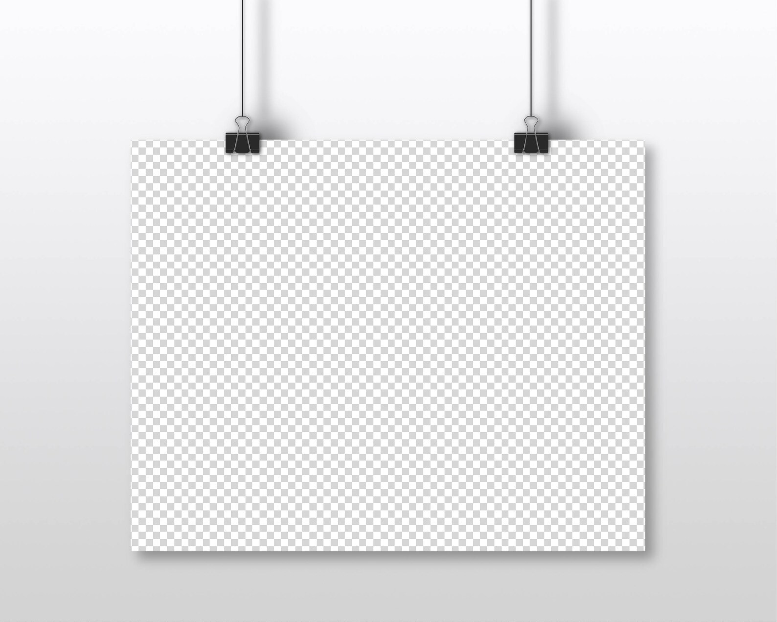 Horizontal Poster Mockup, Paper Clips, Hanging Mockup, Horizontal ...