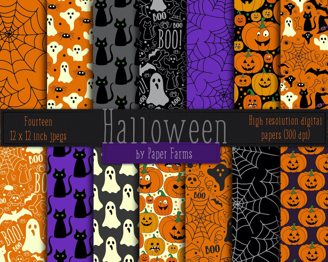 Halloween Digital Paper, Halloween Scrapbook Paper, Halloween ...