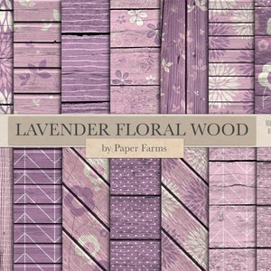 Rustic Wood Digital Paper, Purple, Lavender, Floral, Patterns, Wood ...